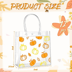 Aliceset 12 Pcs Clear Fall Pumpkin Gift Bag with Handles Pumpkin Party Plastic Favor Bag Fall Treat Bag Bulk Halloween Goodie Bag for Thanksgiving Day Fall Party Favor, 8 x 8 x 3.15 Inch(Orange)