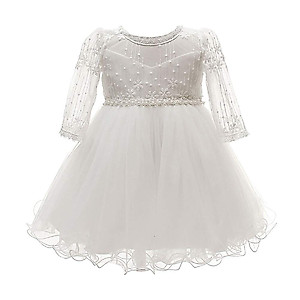 Happy Cherry Baby Girls Long Sleeves Tulle Tutu Dress Christening Baptism Gowns Size 12M - White