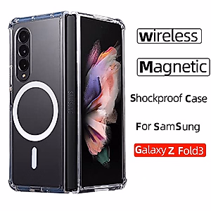 Boaoige Magnetic Clear Case for Samsung Galaxy Z Fold 3 5g, Compatible with Magsafe Card Wallet and Wireless Charger, Transparent Shockproof and Drop-Proof Case