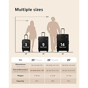 LUGGEX Silver 26 Inch Luggage with Spinner Wheels, Expandable PC Hard Shell Checked Suitcase with Front Opening, Lightweight