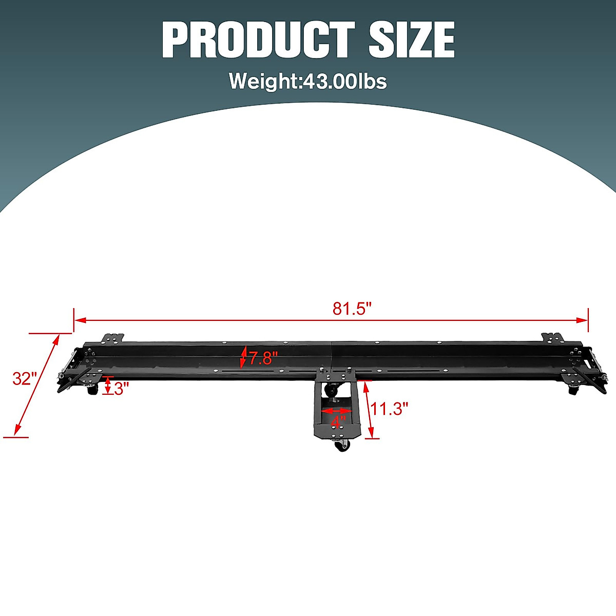 VISRACK Motorcycle Dolly 1250 lbs. Widow Cruiser-Dolly Steel Motorcycle Dolly Motorcycle Storage System Equipped with 6 Swivel Caster Wheels Black