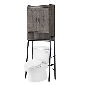 Over The Toilet Storage Cabinet, Bathroom Organizer Shelf, Toilet Storage Rack with 2 Curtained Doors for Bathroom Washroom