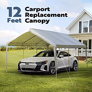 VIVOHOME 12x20ft Carport Replacement Canopy Cover, 180G Waterproof & UV Protected Tarp with 44 Elastic Buckles Suit for Garage Shelter, Frame is Not Included