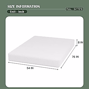 Base Foam Mattress 8 inch Mattress, CertiPUR-US Certified,Breathable Bed Mattress for Cooler Sleep Supportive & Pressure Relief,Removable Soft Cover,White Full