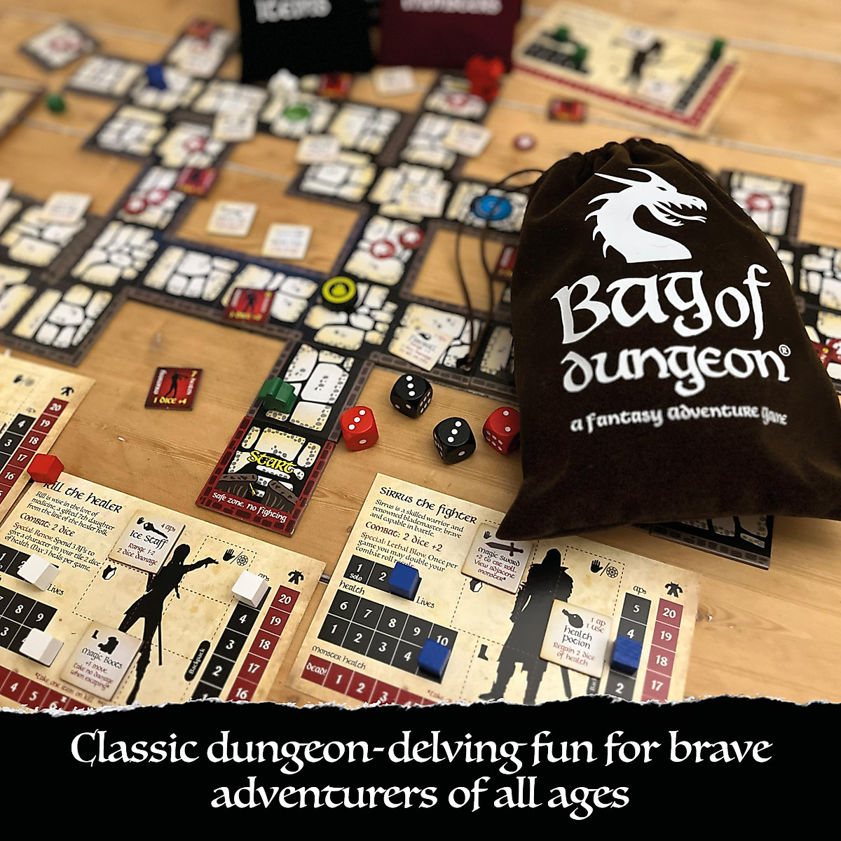 Bag of Dungeon - A Popular Fantasy Crawler Adventure Board Game | Enter The Dragon's Lair | 1-4 Players | Age 7+ | Simple-to-Play | Best Travel & Family Games | Tabletop RPG | Classic Gaming