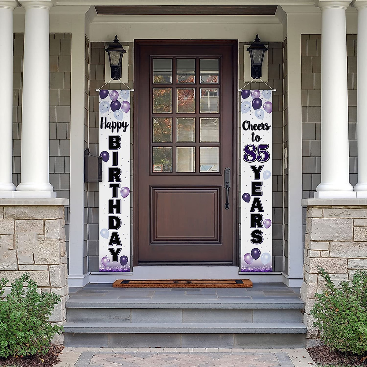 LASKYER Happy 85th Birthday Purple Door Banner - Cheers to 85 Years Old Birthday Front Door Porch Sign Backdrop,85th Birthday Party Decorations.