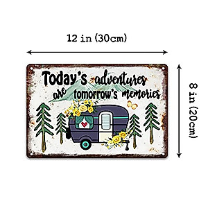 OCCdesign Rustic Camper Metal Tin Decor Sign Home RV Camper Accessories Wall Décor Gift Idea for Friend Family Motorhomes/Farmhouse RV Camping-today's adventures-M018