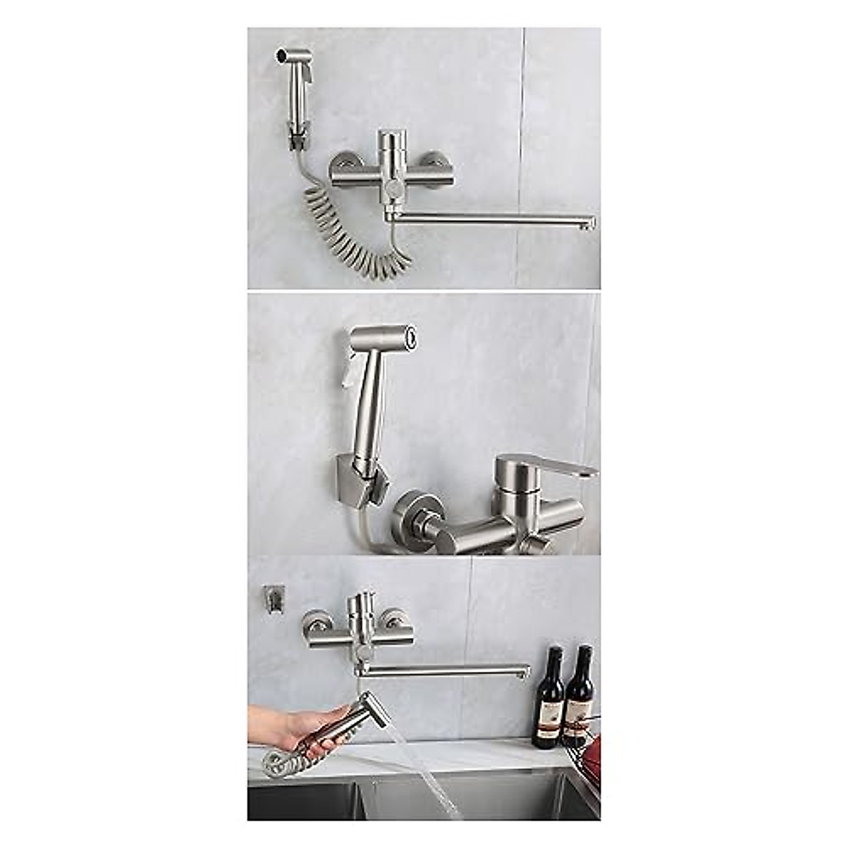 LDYXPHMCY Bath Faucet with Shower Faucet Wall Hanging Hot and Cold Water Extended Nozzle Kitchen Pressurized Spray Gun Set Bathroom Faucet(C Set Meal)