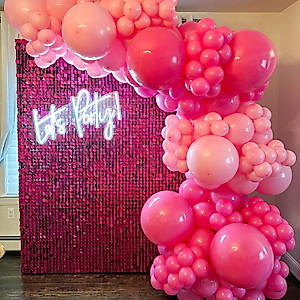 COKAOBE Hot Pink Shimmer Wall Backdrop, 30PCS Square Sequin Shimmer Backdrop Panel, Photo Backdrops for Birthday, Anniversary, Wedding, Graduation & Bachelorette Party Decoration