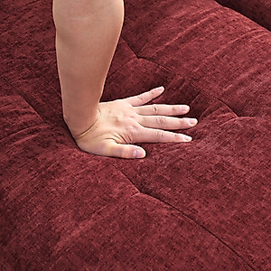 Yoglad Living Room Furniture Set, Sectional 5-Seater Sofa with Reversible Chaise, Corner Sofa Set with Ottoman, L Shaped Couch for Apartment, Living Room (107.5 Inch Chenille, Red)