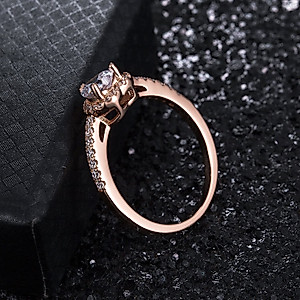 MDFUN Luxurious 18k Rose Gold Plated Cubic Zirconia Wedding Engagement Rings Eternity Bridal Band Halo Rings (rose-gold-plated-brass, 8)