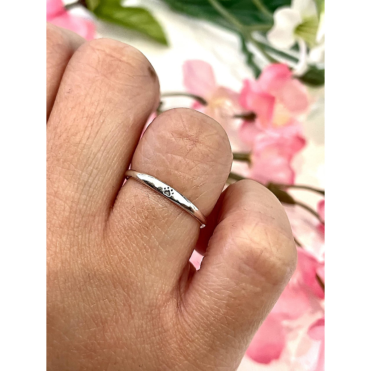 PERFECTJEWELZ Dog's Paw Print Stackable Ring 925 Sterling Silver 2.2mm Size 6