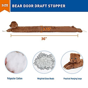 MAGZO Under Door Draft Stopper 36 Inch, Weighted Animal Noise Blocker for Door, Bear Draft Guard with Hook Loops