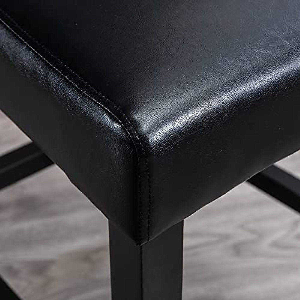 GOTMINSI Set of 2 Classic 24 Inches Counter Height Stools Upholstered Bar Stools with Solid Wood Legs and Black Leather Counter Stool(PU Black)