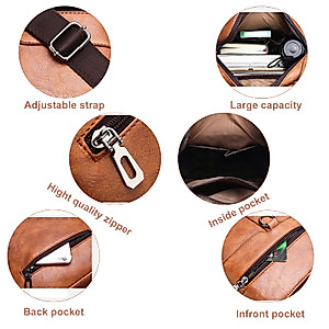 Henmifyer Small Leather Messenger Shoulder Crossbody Bag for Mens Travel Office Business Adjustable Strap (Brown)
