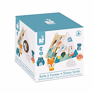 Janod - Pure Wooden Shape Sorter - Early Learning Toy - 6 Pieces Included - Handling and Building - Water-Based Paint - from 18 Months Old, J05150