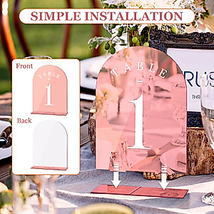 Wedding Table Numbers, 1-15 Mirror Arch Table Numbers with Stands, 5"x7" Table Number Signs and Holders Perfect for Wedding Reception, Event, Party, Restaurant (Arch Rosegold)