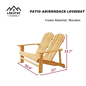 LOKATSE HOME Outdoor Wooden Adirondack Bench Loveseat Double Patio Chair Natural