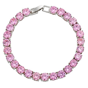 RIZILIA Round Cut Simulated Pink Sapphire CZ 18K Gold Plated Tennis Bracelet, 7"