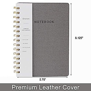 Oneirom Spiral Notebook Gray-6.10" x 8.19" College Ruled Journal with Inner Pockets and 160 Pages,PU Leather Cover Business Journal, Twin-Wire Binding Notebook Perfect for Office & Home School Supplies