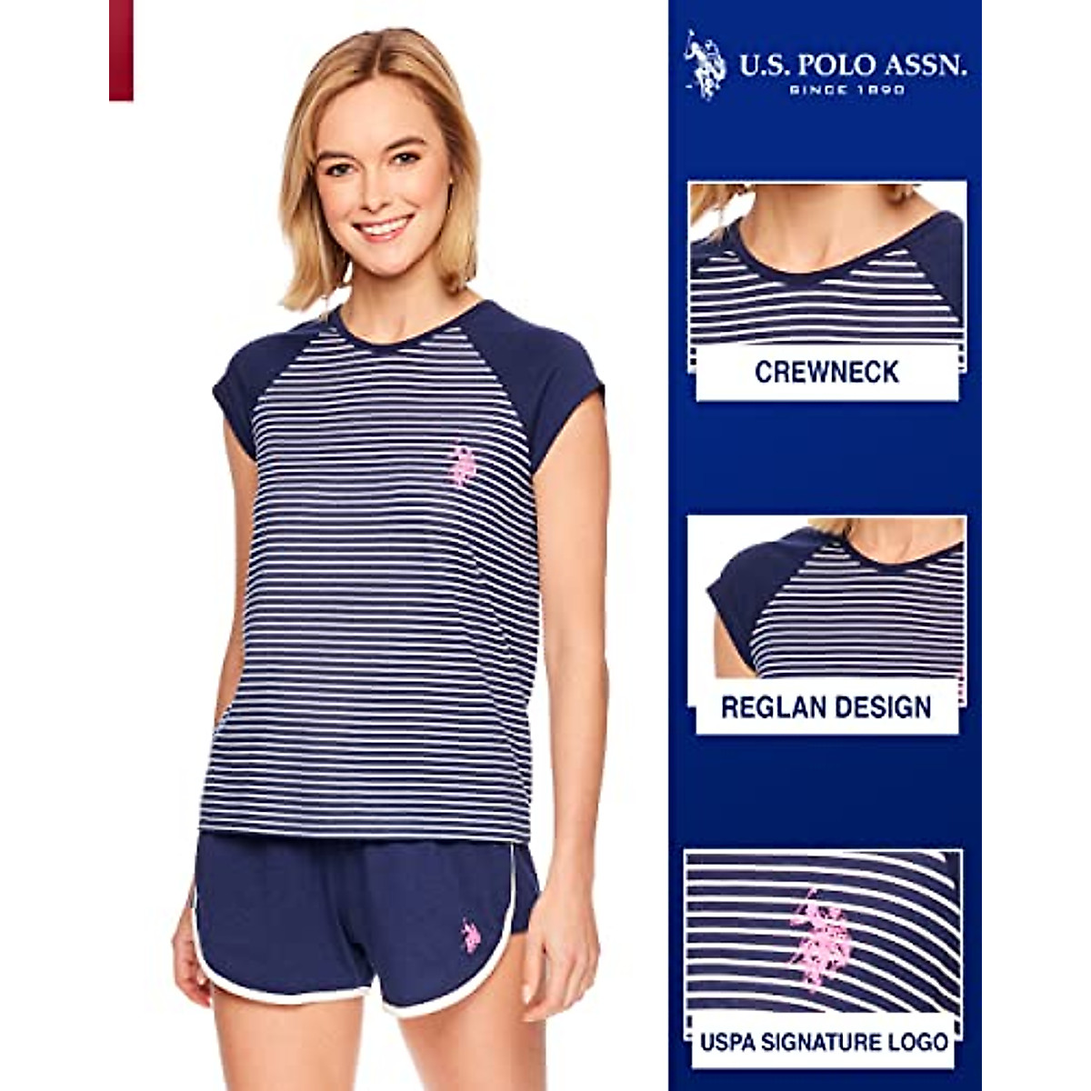 U.S. Polo Assn. Summer Pajamas for Women Plus Size - Logo PJ Set for Women with Tee and Shorts - Lounge Sets (Navy, 3X)