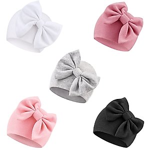 DRESHOW BQUBO Newborn Baby Hats Hospital Hat Baby Cotton Beanie Infant Bow Hats for 0-6 Months