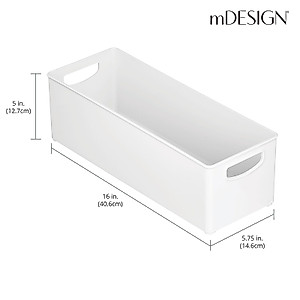 mDesign Plastic Stackable Kitchen Organizer - Storage Bin with Handles for Refrigerator, Freezer, Cabinet, and Pantry Shelves Organization - Food Container - Ligne Collection - 4 Pack - White