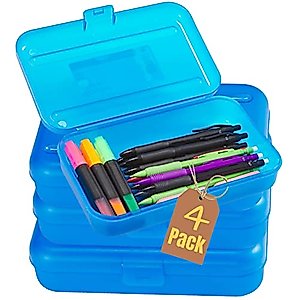1InTheOffice Pencil Box, Translucent Blue, Plastic School Pencil Boxes, 4 Pack