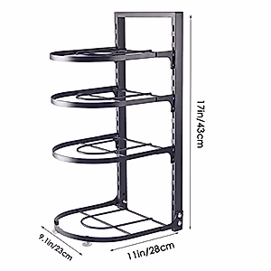 Pot and Pan Rack Organizer Holder，Heavy Duty Adjustable Standing Pan & Pot Racks，Wall Mounted Kitchen Cookware Rack For Pot Storage Under Kitchen Counters, Cabinets, Sink Cabinets （4-Tier，Black）