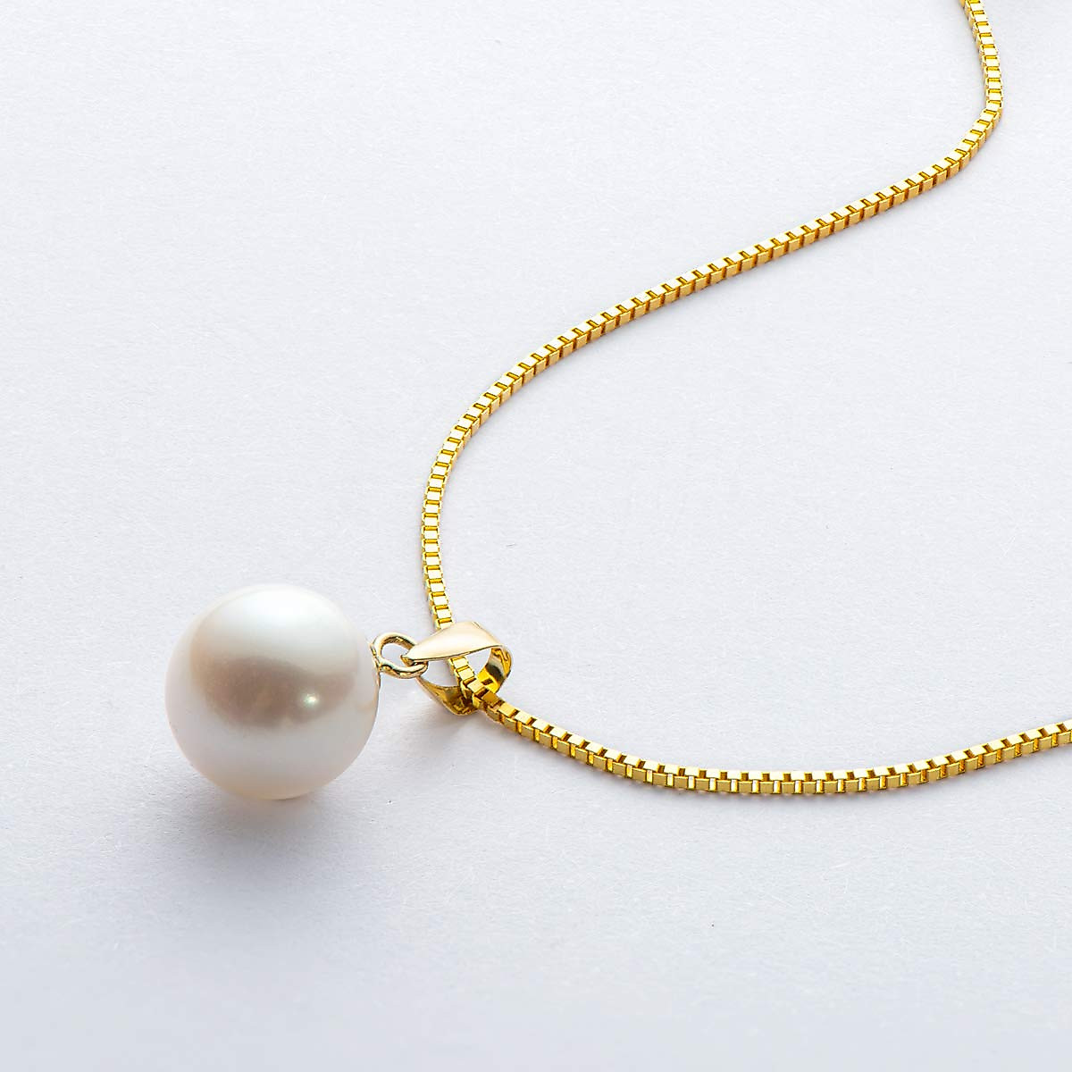 18K Gold Freshwater Cultured White Pearl June Birthstone Necklace 9-10mm Single Pearl Pendant with Sterling Silver Chain, Pearl Jewelry Gifts for Women Mom friend - Yellow Gold