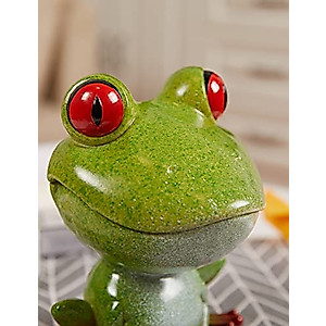 NENBOLEC Candy Dish Frog Cookie Jar Plate Statue Decor Sculpture Home Arts Gifts Polyresin Figurine Green 8 Inch