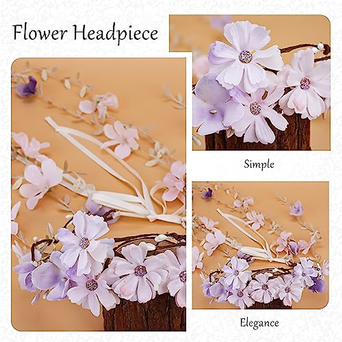 PartyforU Pink Flower Headpiece for Women - Bohemian Floral Crown Woodland Hippie Headband for Women Wedding Bride Bridesmaid Renaissance Party Renfaire