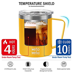 WETOWETO 14 oz Coffee Mug, Vacuum Insulated Camping Mug with Lid, Double Wall Stainless Steel Travel Tumbler Cup, Coffee Thermos Outdoor, Powder Coated Alpine Yellow