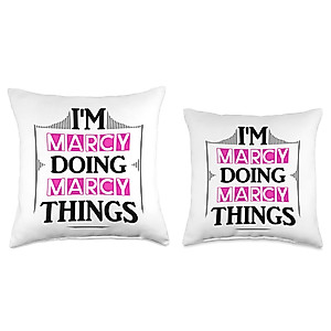 Custom Marcy Gifts & Designs for Girls Marcy Things Funny Name Gift White Throw Pillow, 18x18, Multicolor