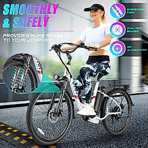 Vivi Electric Bike, 26'' Electric Bike for Adults, 750W Peak Ebike with 48V Removable Battery, Electric Commuter Cruiser Bike 22MPH & 50 Miles City Electric Bicycle with Cruise Control, LCD Display
