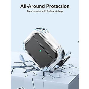 Link Dream AirPods Pro 2 Cases Cover Tough TPU ABS Case with Keychain Full Protective Cover for AirPods Pro 2nd Generation 2022 (Black+White)