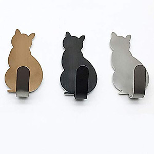 Gilroy 2Pcs Cute Cat Shape Adhesive Wall Hooks, Metal Key Towel Hook for Home, Kitchen, Bathroom Black