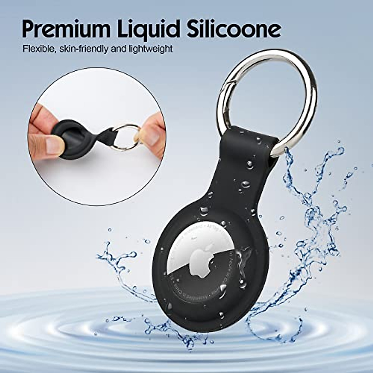 Geemik Airtag Holder -4 Pack, 2 Leather Airtag Keychain & 2 Light Silicone Airtag Case, Apple AirTags Protective Case Accessories with Key Ring for Wallet,Luggage,Cat,Dog,Pets