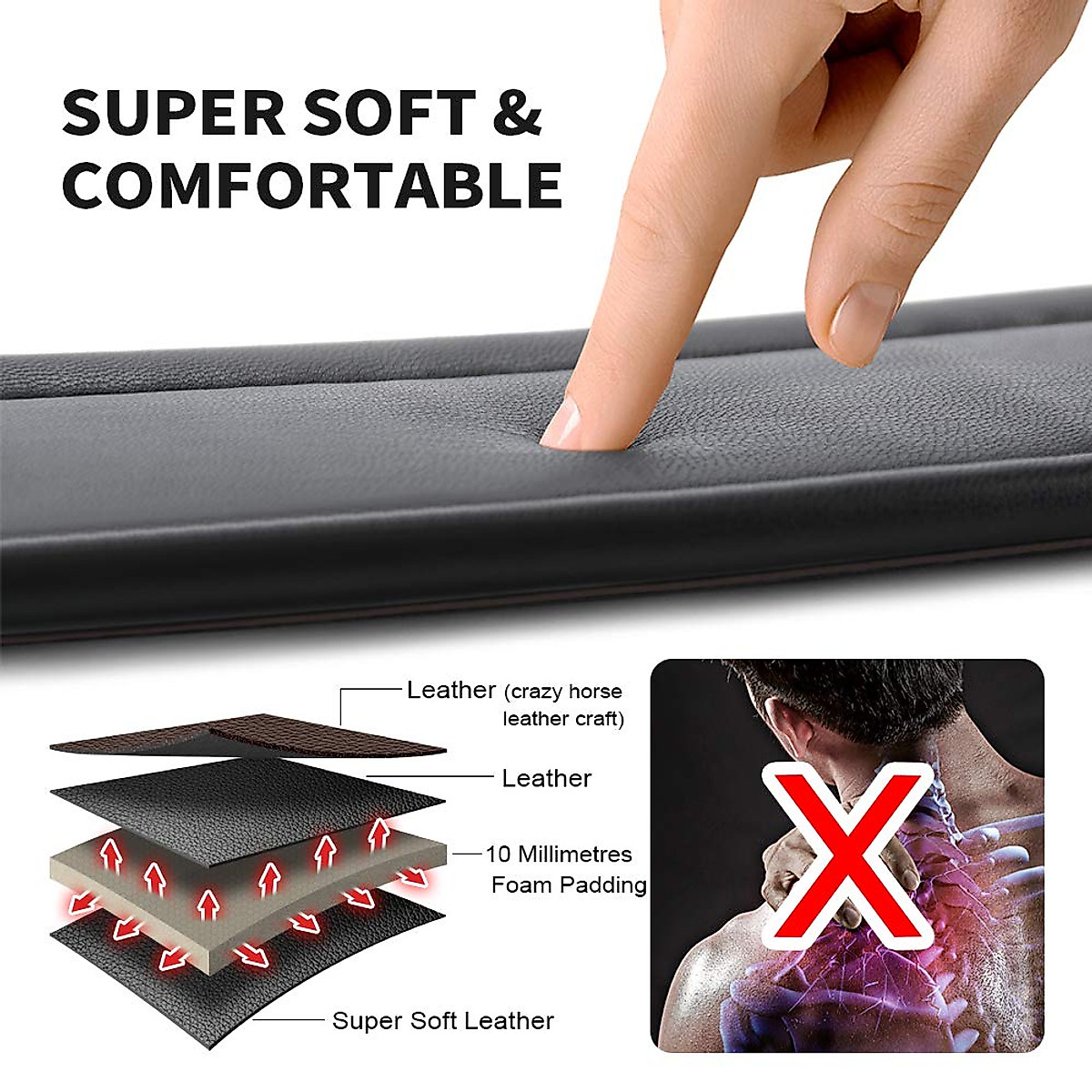 BestSounds Guitar Strap Leather 3 Inch Wide Full Grain Padded Soft Leather Strap for Acoustic, Electric and Bass Guitars (Whiskey Brown)