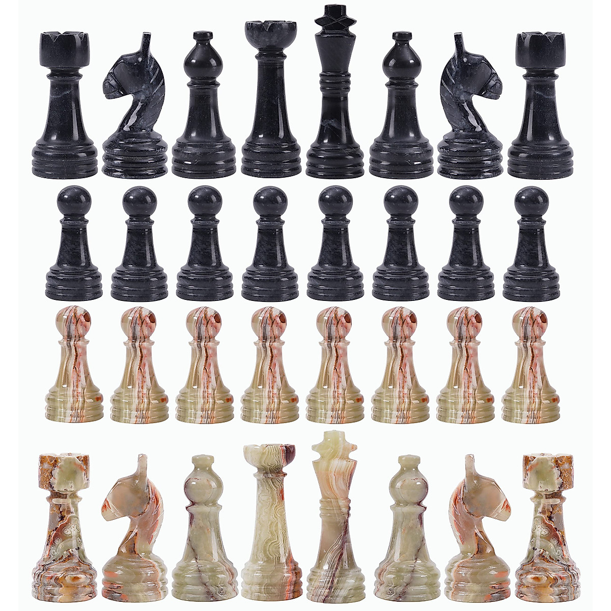 Radicaln Marble Chess Pieces Black & Multi Green 3.5 Inch King Figures Handmade 32 Chess Figures - Suitable for 16-20 Inch Chess Game - Board Games
