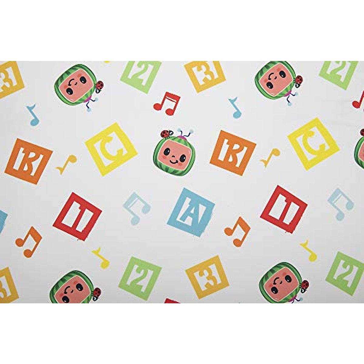 CoComelon 4 Piece Toddler Bedding Set - Includes Quilted Comforter, Fitted Sheet, Top Sheet, and Pillow Case - Letters and Music Design