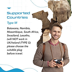 Ceptics South Africa Travel Adapter - 5 Input with QC 3.1A Dual USB and USB-C - Ultra Compact - Light Weight - USA to Any Type M Countries Such as Namibia, Botswana and More (PTU-10L), White