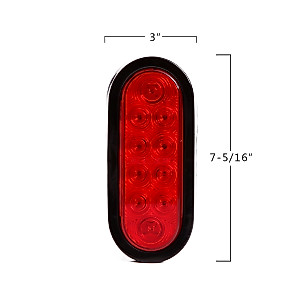 CZC AUTO 6'' LED Waterproof Oval Red Trailer Lights Rear Stop Turn Signal Parking Tail Brake Lights for Trailer Truck RV (Red, 2 Pack)