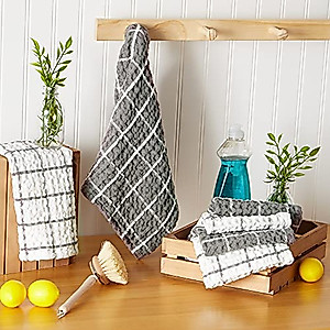 DII Washed Waffle Collection Oversized Preshrunk Ultra Absorbant, Dishcloth Set, 12x12, Gray, 6 Piece