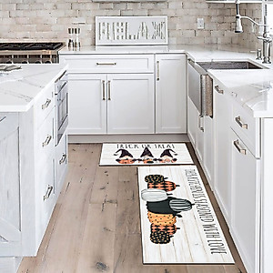HOLVDENG Halloween Gnome Kitchen Mat Set of 2 Non Slip Thick Kitchen Rugs and Mats for Floor Comfort Standing Mats for Kitchen, Sink, Office, Laundry, 17"x47"+17"x28"