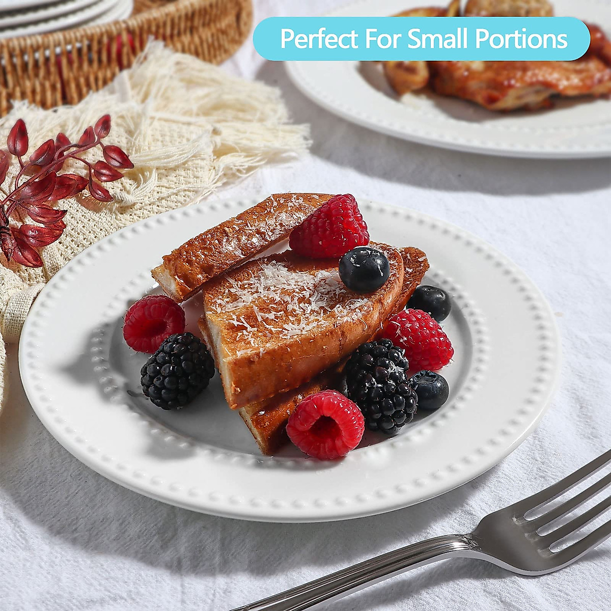 Wareland Bright White Embossed Dots Square Dessert Plates Set of 6 & 8 inch Embossed Salad Plates Set of 4