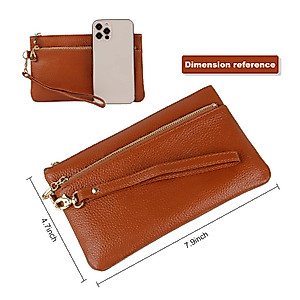 Oweisong Women Leather Wristlet Handbags Small Cell Phone Clutch Organizer Wallets Purses for Girls