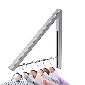 Yillsen Folding Wall Mounted Retractable Clothes Hanger, Aluminum Folding Drying Coat Racks Home Storage Organiser Space Saver for Laundry Room - Silver