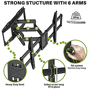 USX MOUNT Full Motion TV Wall Mount for Most 37-75 inch TV, Swivel and Tilt TV Mount with Dual Articulating Arms, Wall Mount TV Bracket Up to 132lbs, VESA 600x400mm, 16" Wood Studs, XML019