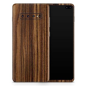 DesignSkinz Bright Ebony Woodgrain | Protective Vinyl Decal Wrap Skin Cover Compatible with The Samsung Galaxy S9 Plus (Full-Body, Screen Trim & Back Glass Skin)